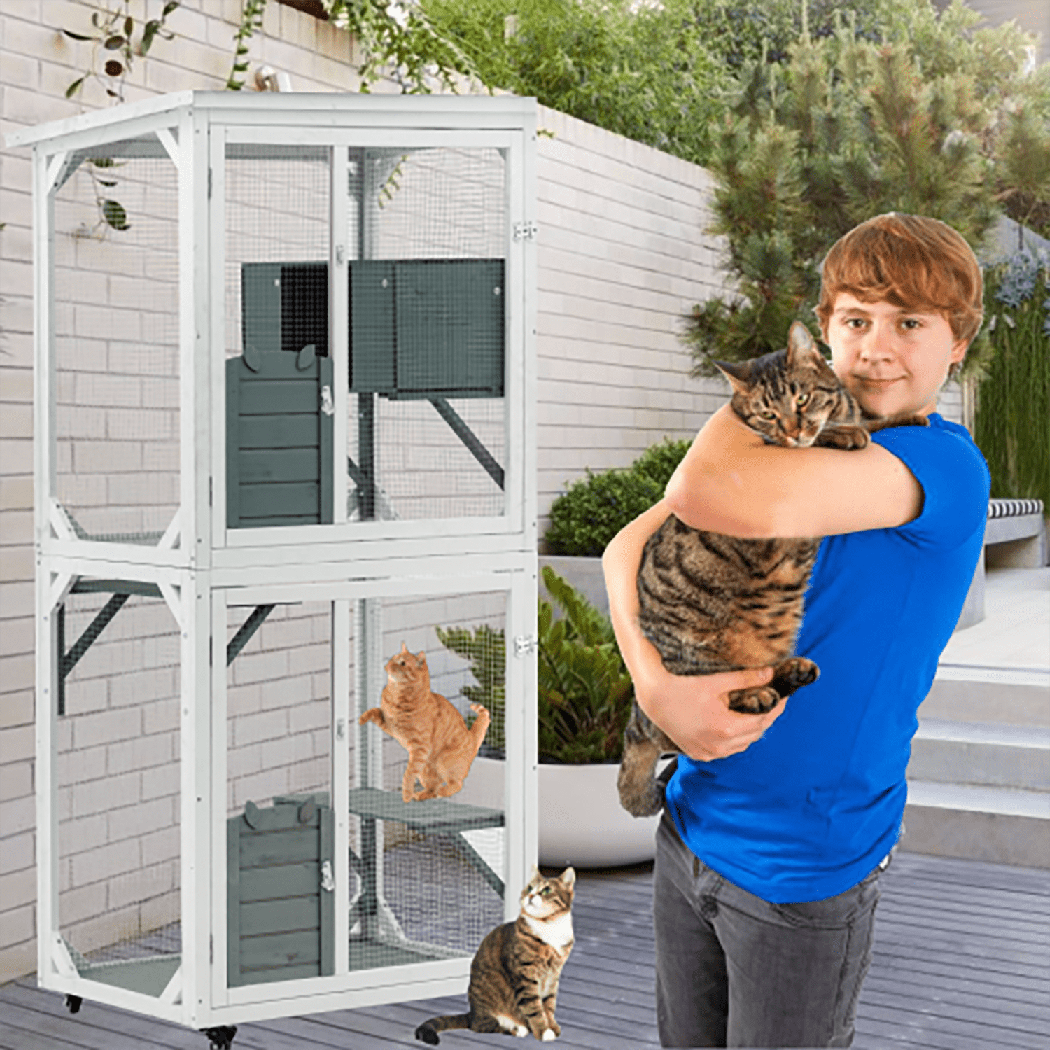 KEHOMY Outdoor Cat Catio Enclosure with Wheels, Movable Outdoor Cat ...