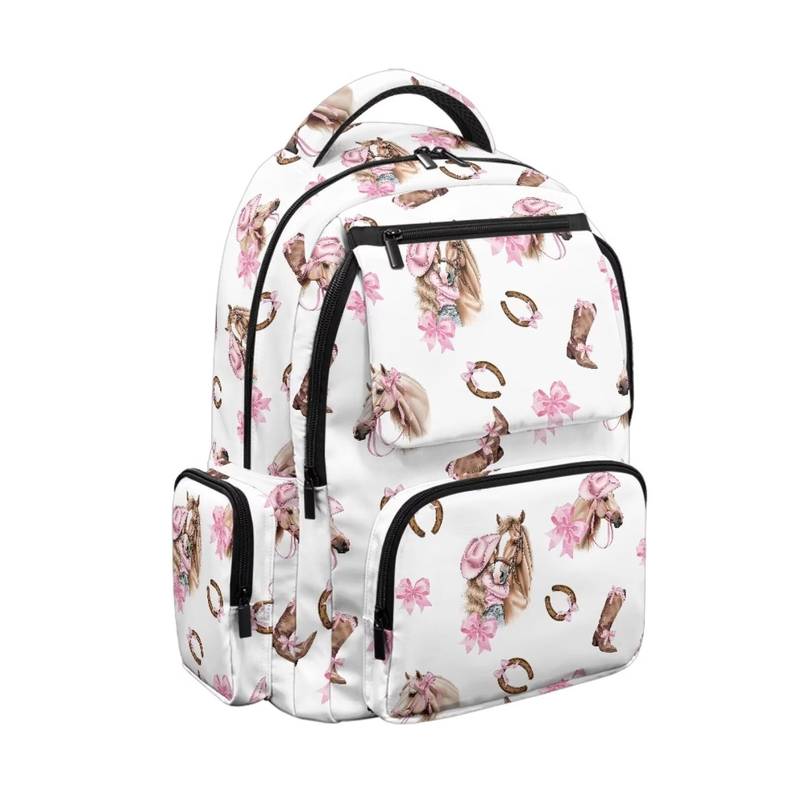 KEIAHUAN Cowgirl Horse Pink Bow Backpack for Girls,Polyester Fabric ...
