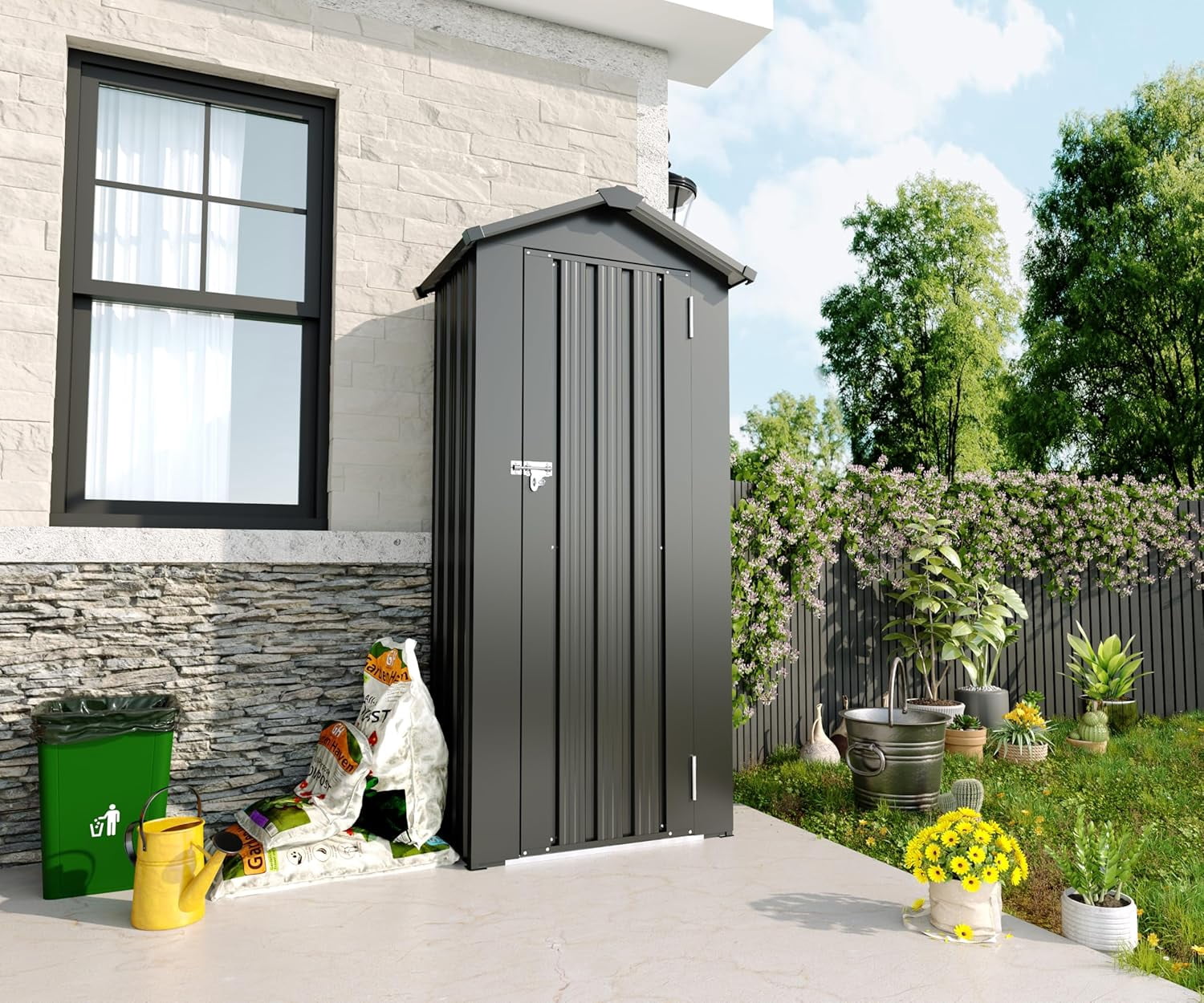 KEIKI Outdoor Storage Shed, 69.7''x16.9''x29.5'' Metal Tool Shed with ...