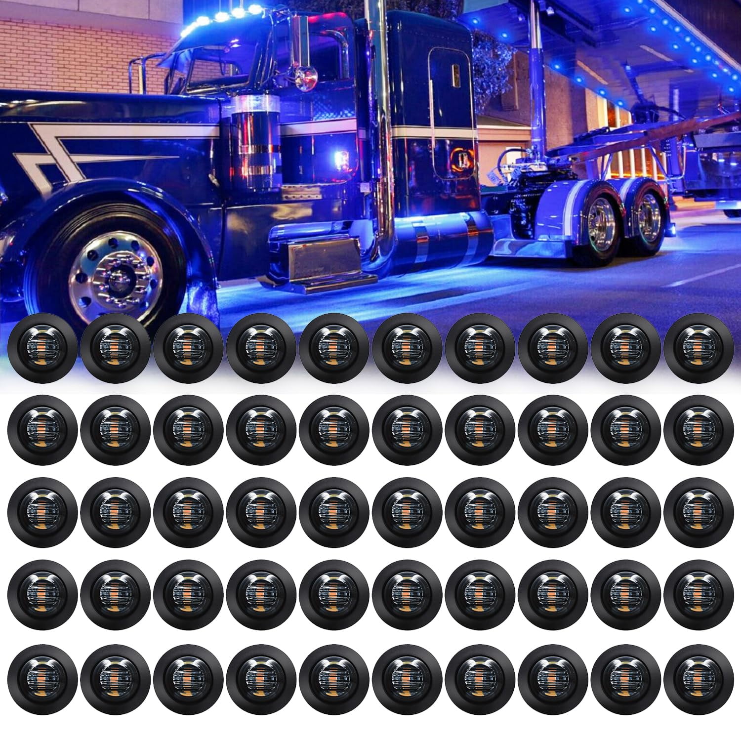 KEING 50X 3/4 Inch Trailer Marker Lights Smoked Lens Blue LED Trailer ...