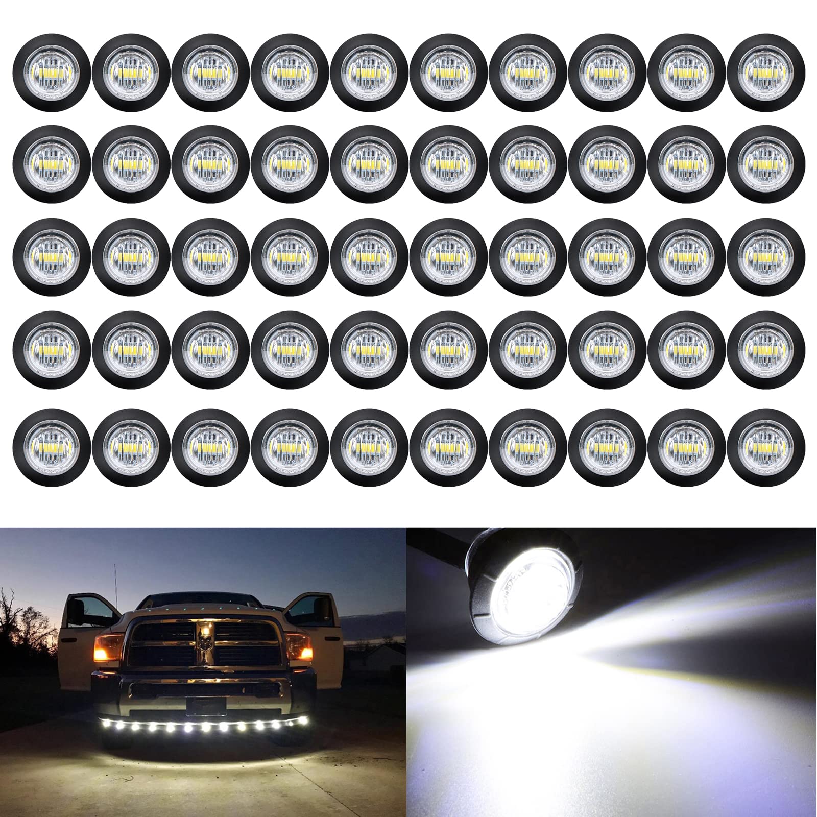 KEING 50X 3/4 Inch Trailer Marker Lights White 3 LED Trailer Side ...