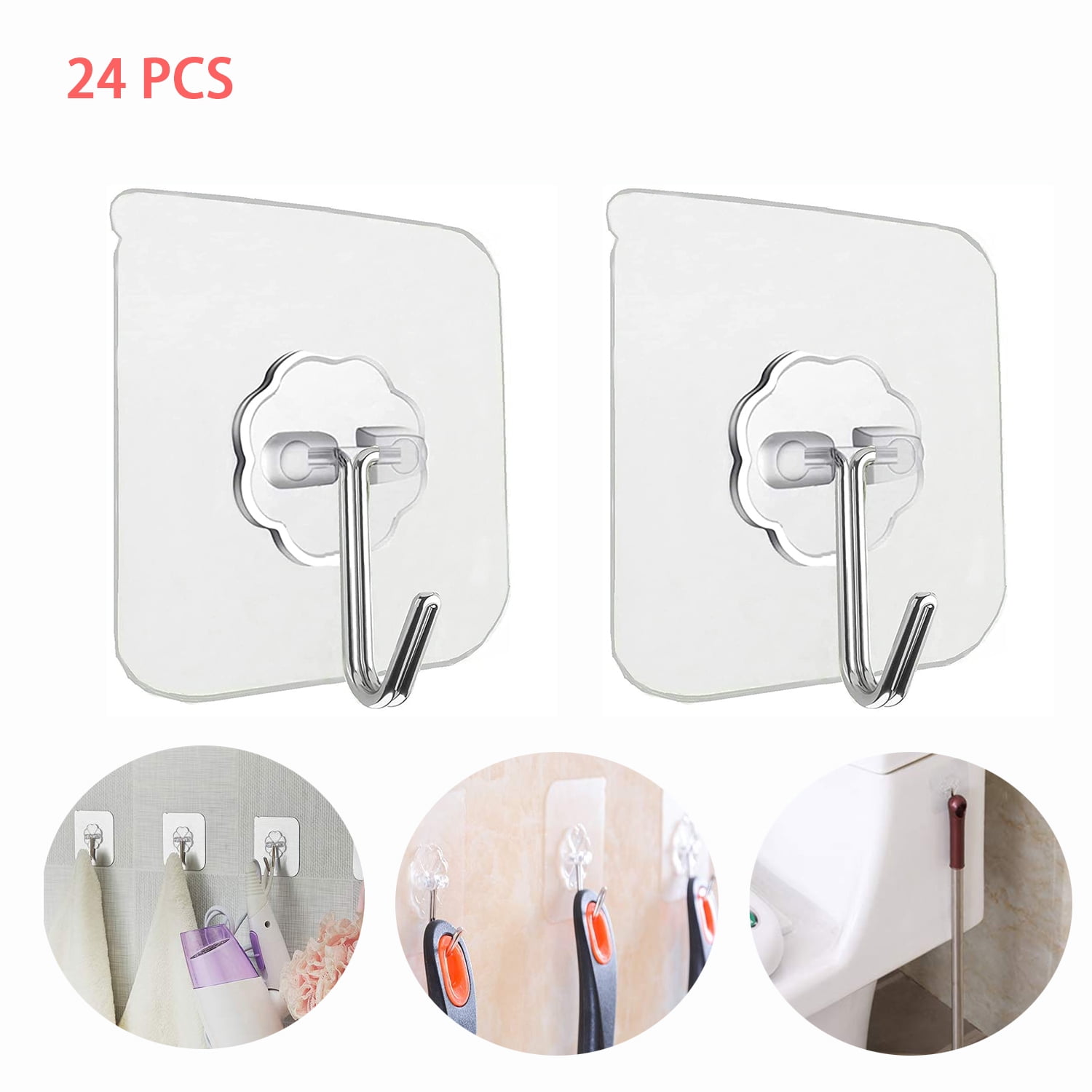 KEINXS 24Pcs Adhesive Wall Hooks for Hanging Heavy Duty Seamless Sticky ...