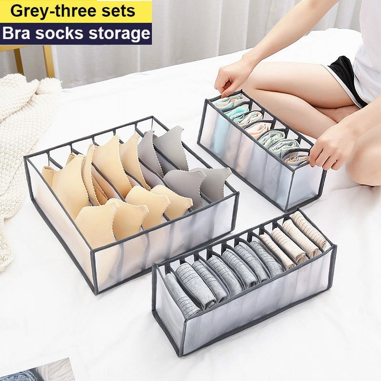KEINXS 3 PCS Closet Socks Organizer Drawer Divider, 24 Cell Collapsible ...