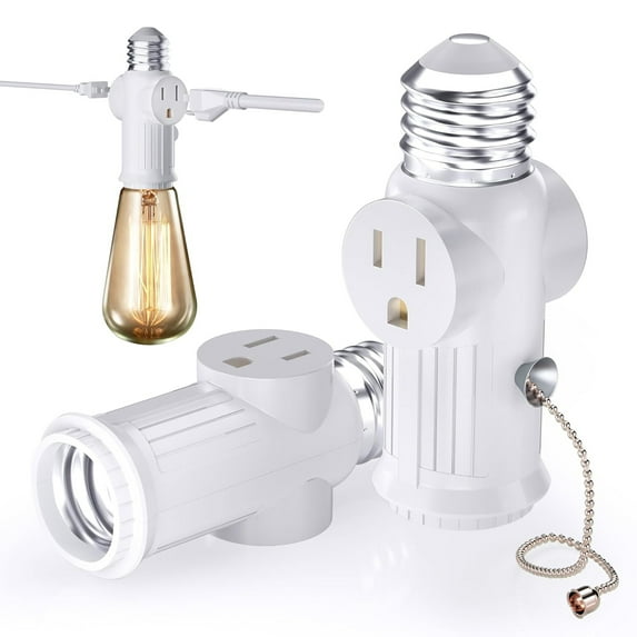 KEINXS 3 Prong Light Socket Adapter, E26 Light Bulb Outlet Adapter ...