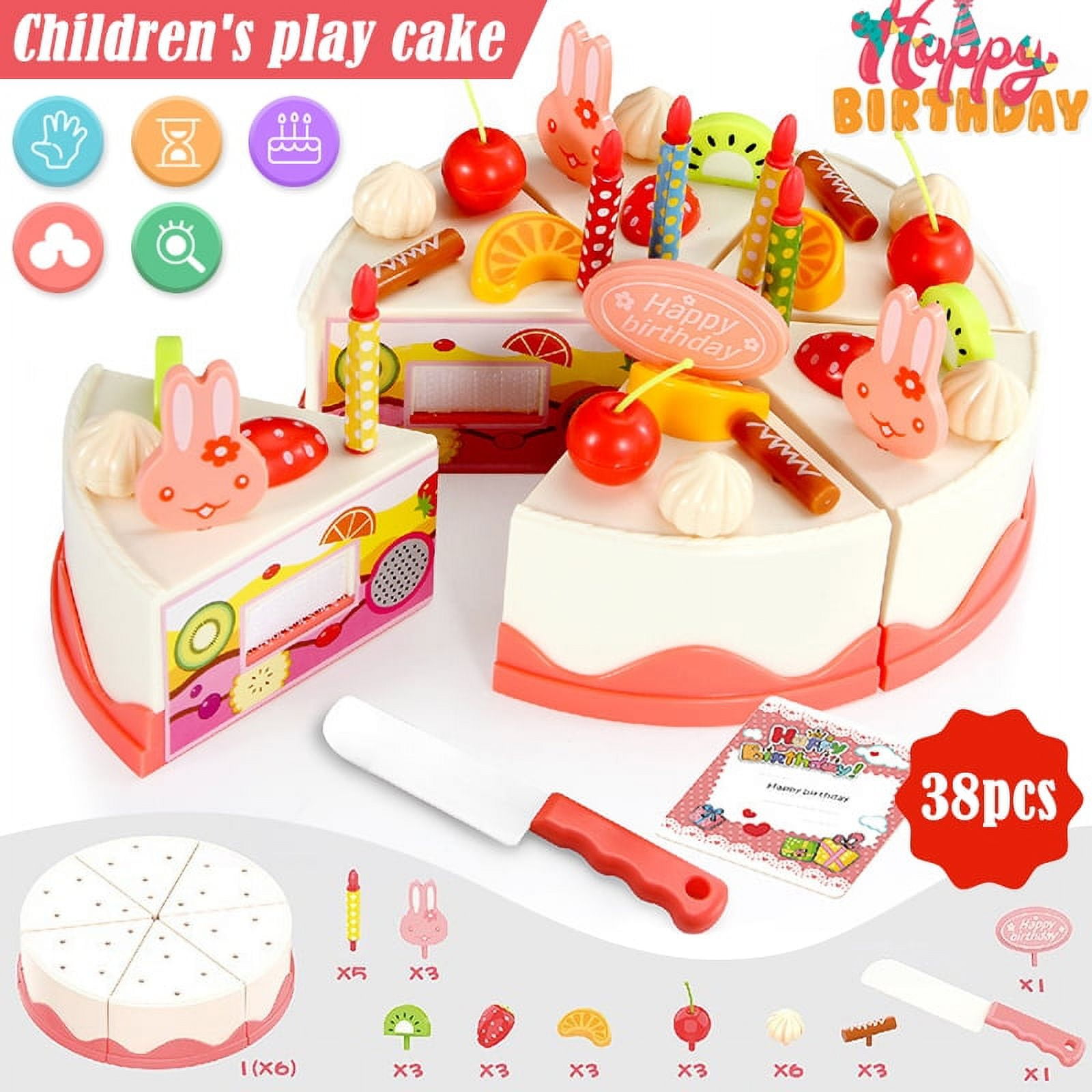KEINXS 38Pcs DIY Pretend Cake Set, Cutting Birthday Cake with Candles ...
