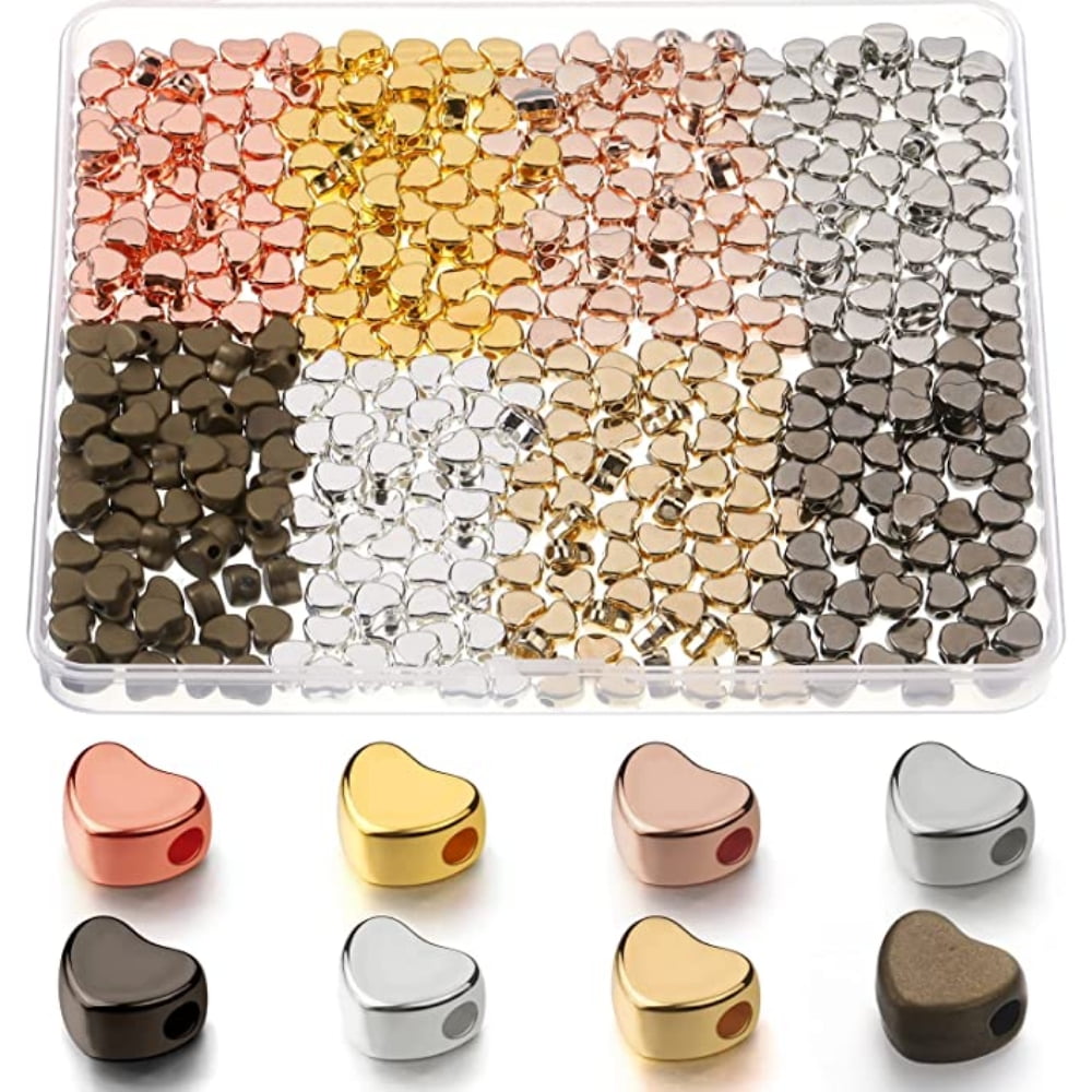 KEINXS 400 Pieces Heart Beads for Jewelry Making, Heart Spacer Beads ...