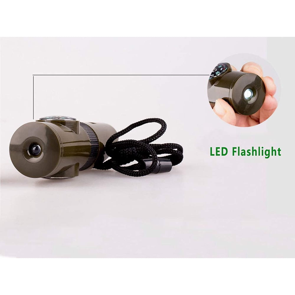 KEINXS 7 in 1 Survival Emergency Whistle LED Light Compass Thermometer ...