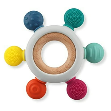 Nuby Natural Teether Silicone Key-Ring Design with Wooden Hoop ...