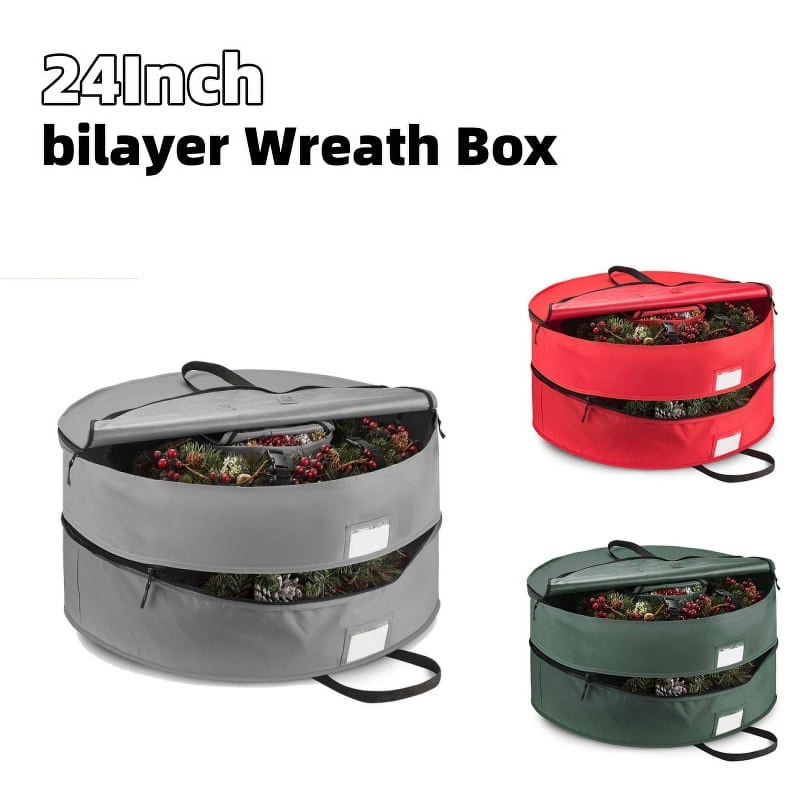 KEINXS Bilayer Christmas Wreath Storage Container - 24Inch Wreath Box ...