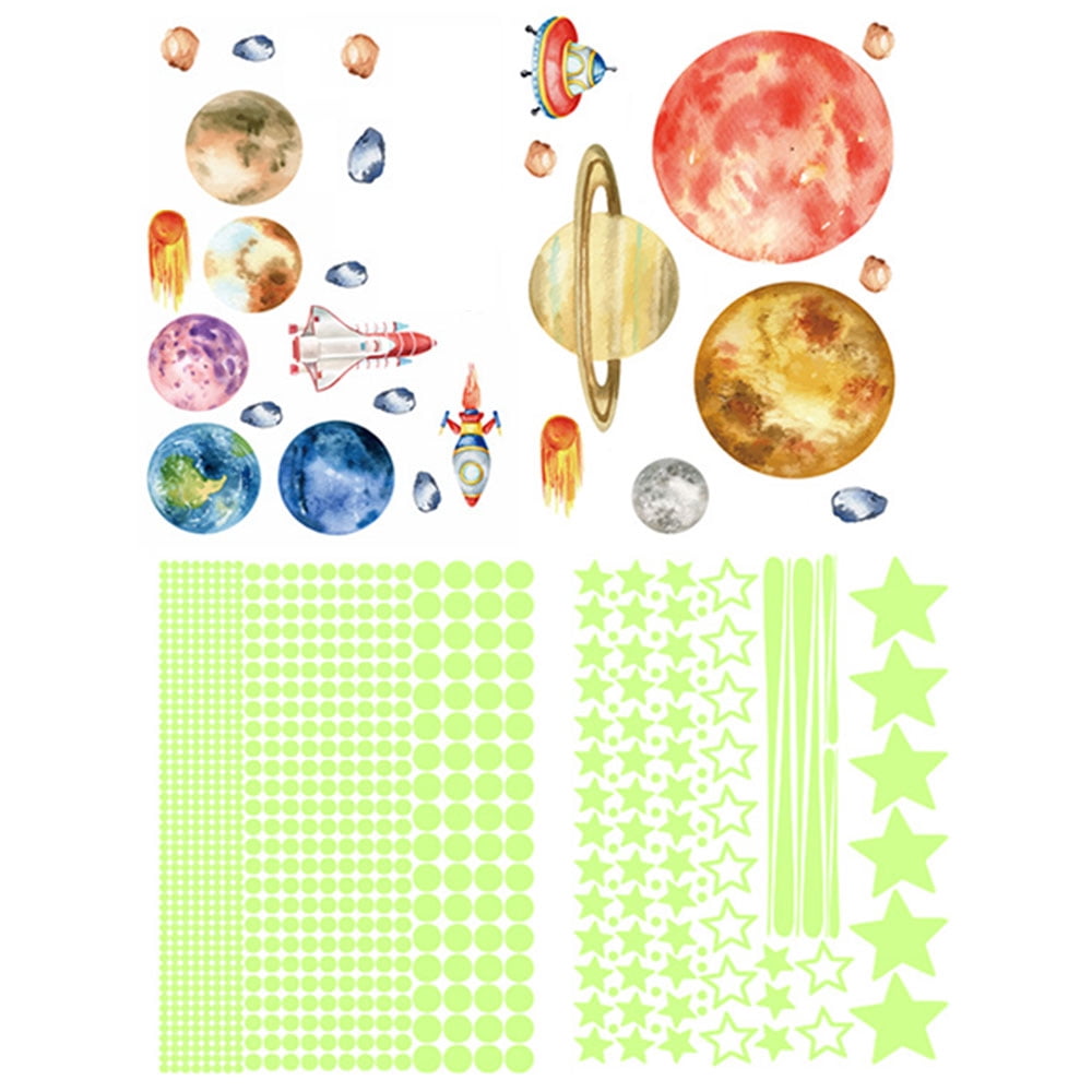 KEINXS Glow in The Dark Solar System Wall Decals, Glowing Stars Planets ...