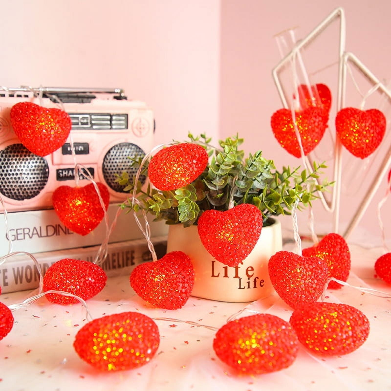 KEINXS Heart Shaped String Lights 4.92 ft 10 LEDs Lamp Valentine's Day ...