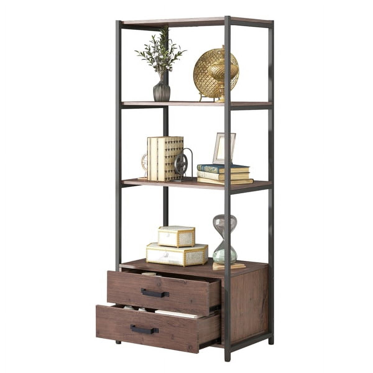KEINXS Home Office 4 Tier Bookshelf, Simple Industrial Bookshelf ...