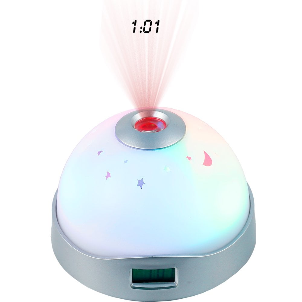 KEINXS Kids Alarm Clock Projector Night Light 7 Color Changing Night ...