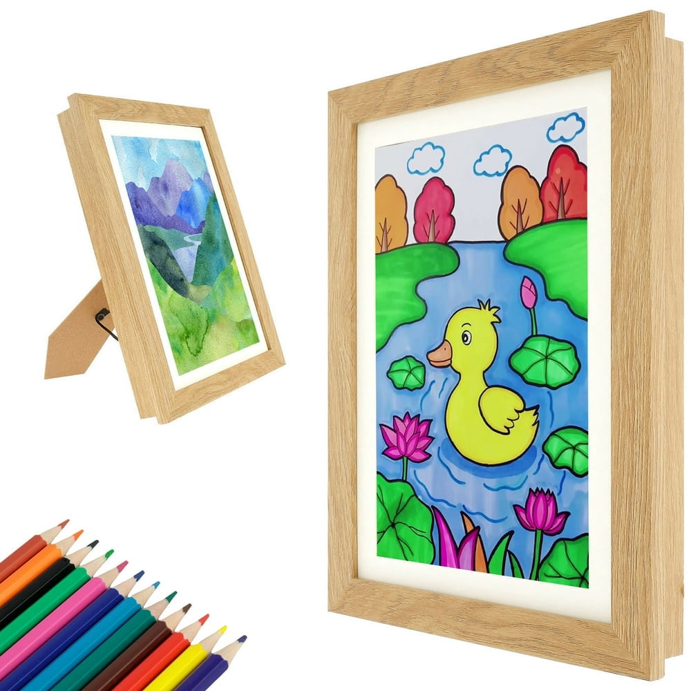 KEINXS Kids Art Frame with 12 Colored Pencils A4 Front Opening Photo ...