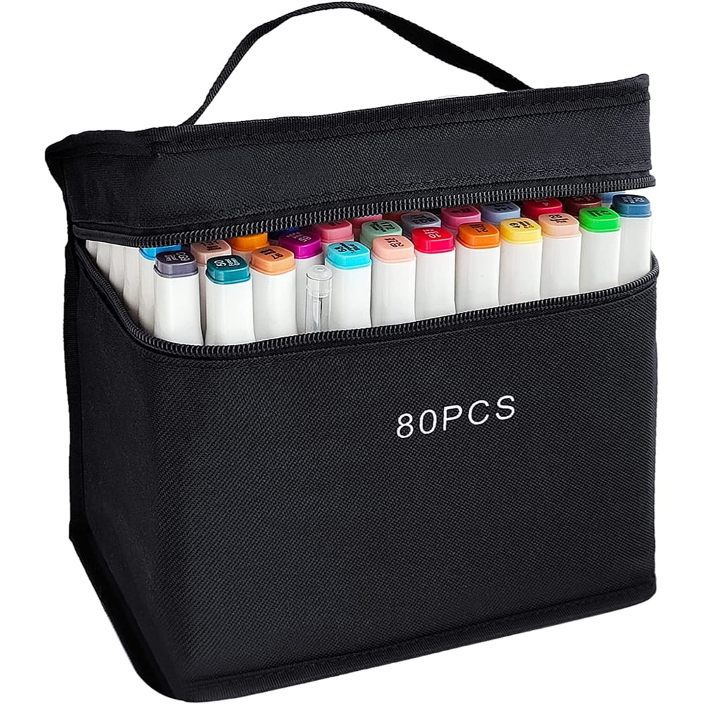 KEINXS Portable Large Capacity Marker Case, Black Canvas Pen Storage ...