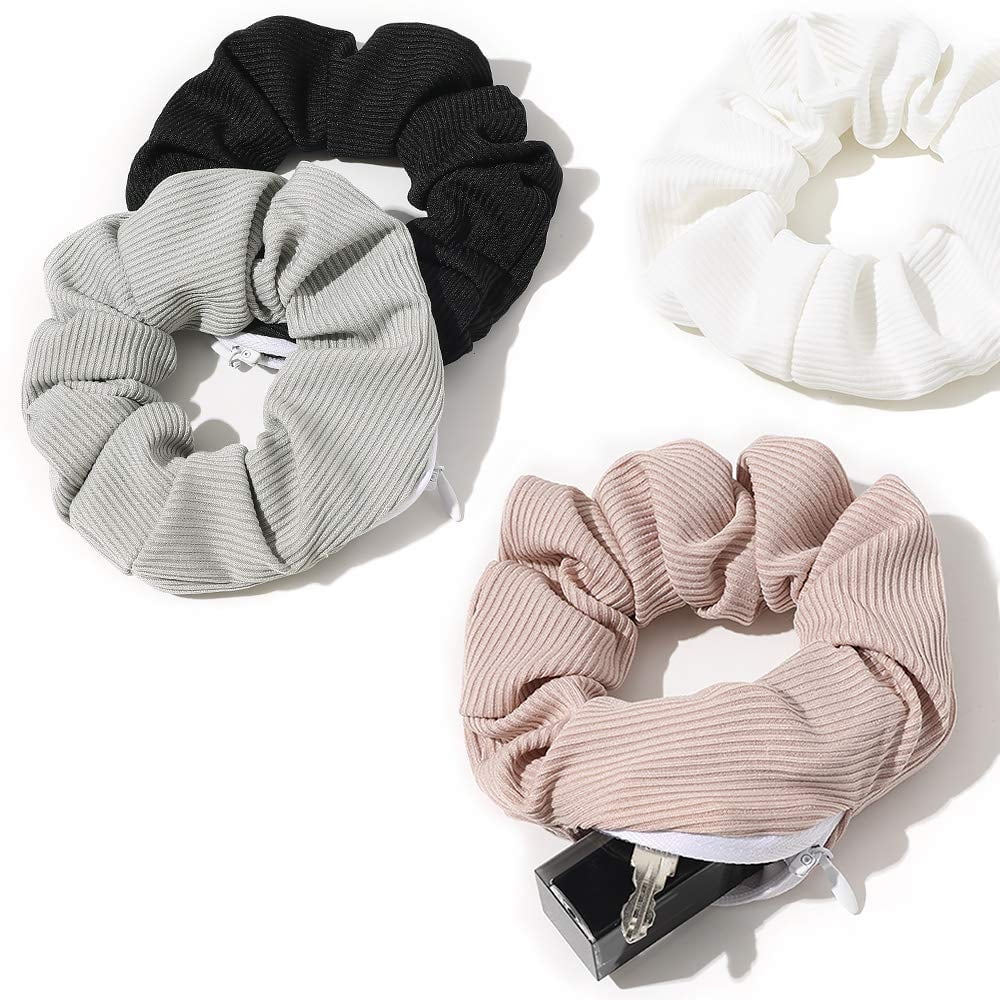 KEINXS Scrunchies With Pocket Zipper Hair Ties for Women Big Vsco Girl ...