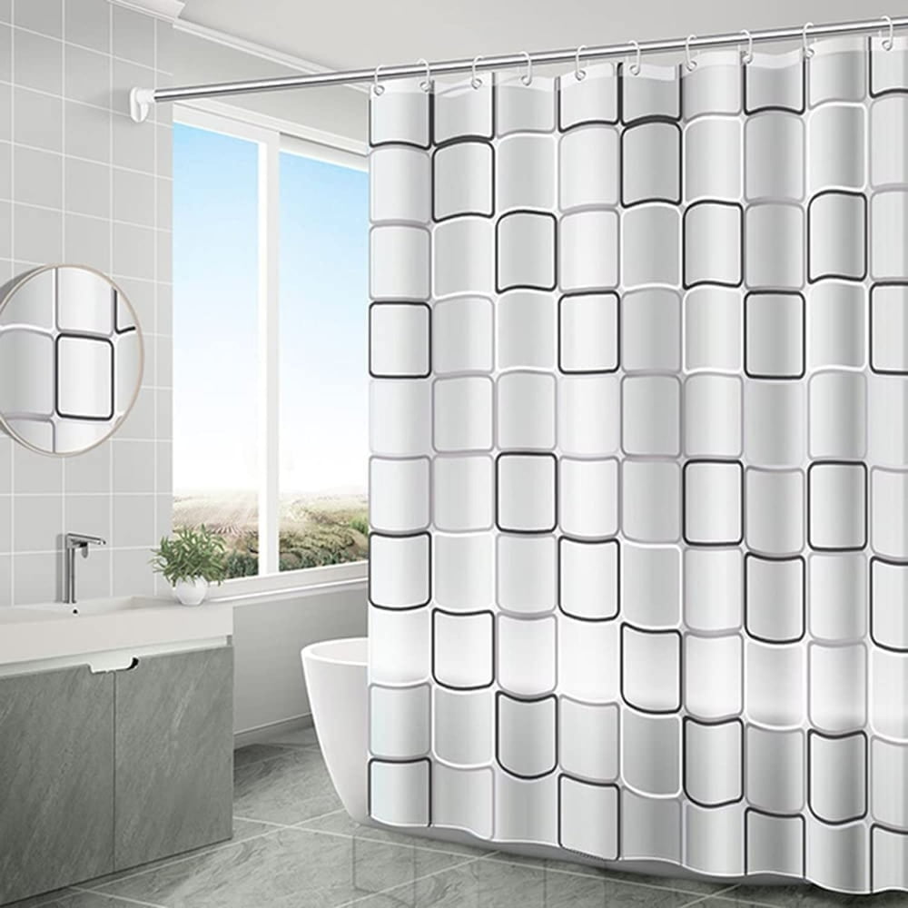 KEINXS Transparent Shower Curtain, Square Printed Design, Eco-Friendly ...