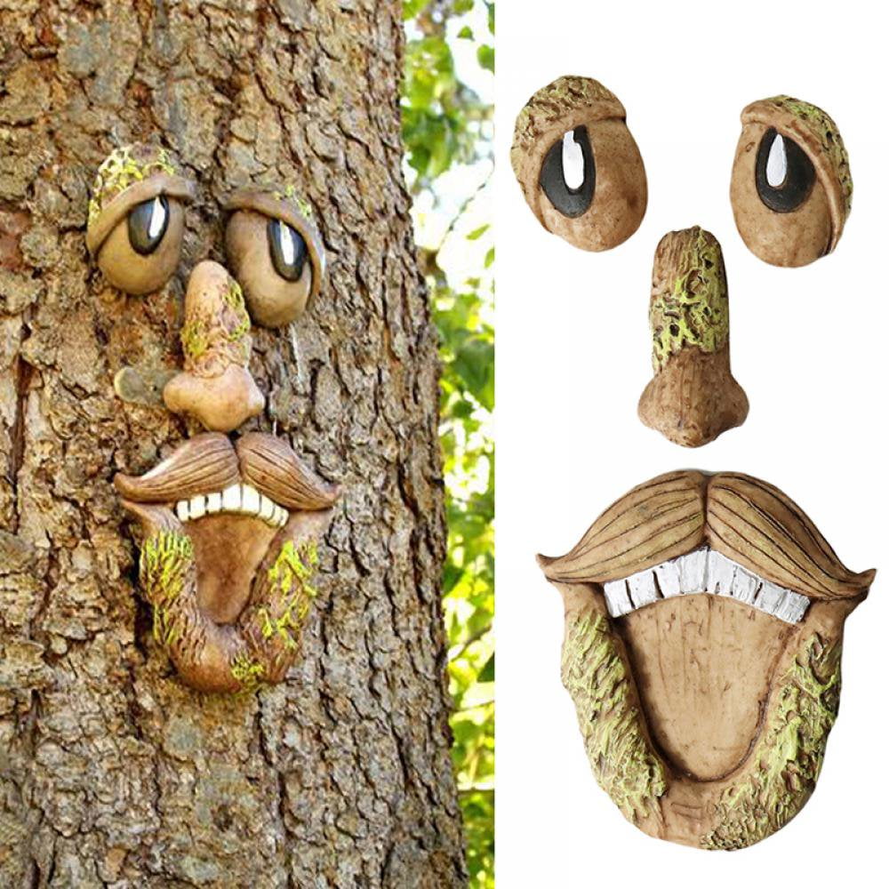 KEINXS Tree Faces Decor Old Man Tree Hugger Bark Ghost Face Facial Features Decoration Whimsical ...