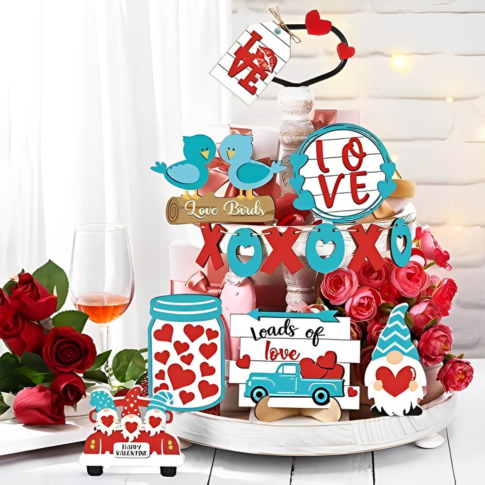 KEINXS Valentine‘s Day Tiered Tray Valentine‘s Day Table Wooden Sign ...