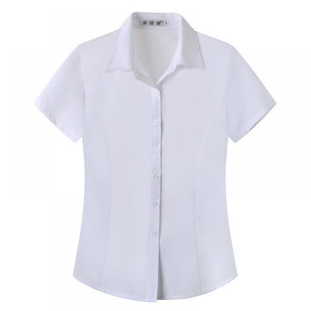 KEINXS Women‘s Cotton Basic Simple Stretch Button Down Shirt Short ...