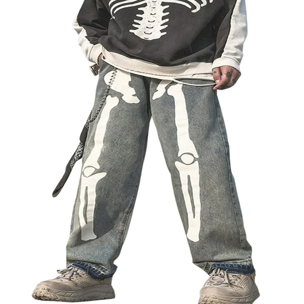 KEINXS Womens Men Halloween Y2K Baggy Jeans High Waist Wide Leg Demin ...