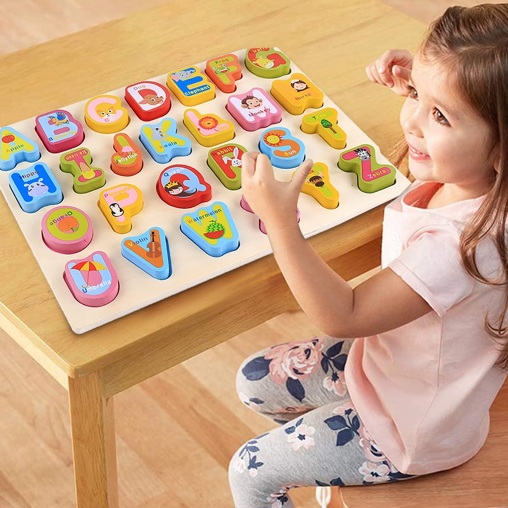 KEINXS Wooden Alphabet Puzzles for Toddlers Wooden ABC Puzzle Board ...