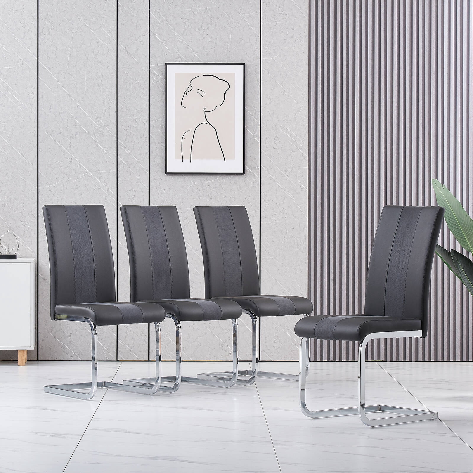 KEIVVAKN Dining Chairs with Chrome Legs Set of 4 Faux Leather High Back ...