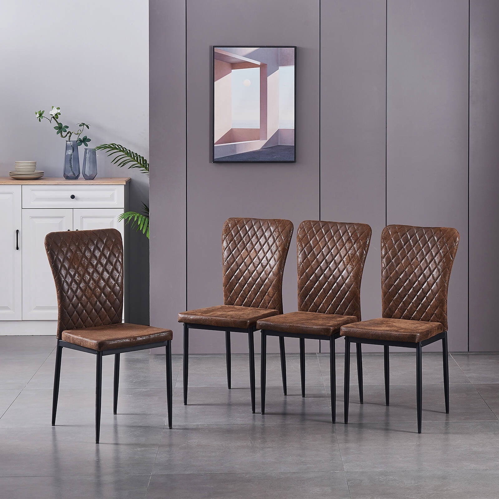KEIVVAKN Modern Indoor Dining Room Chairs Set of 4, Suede Kitchen ...