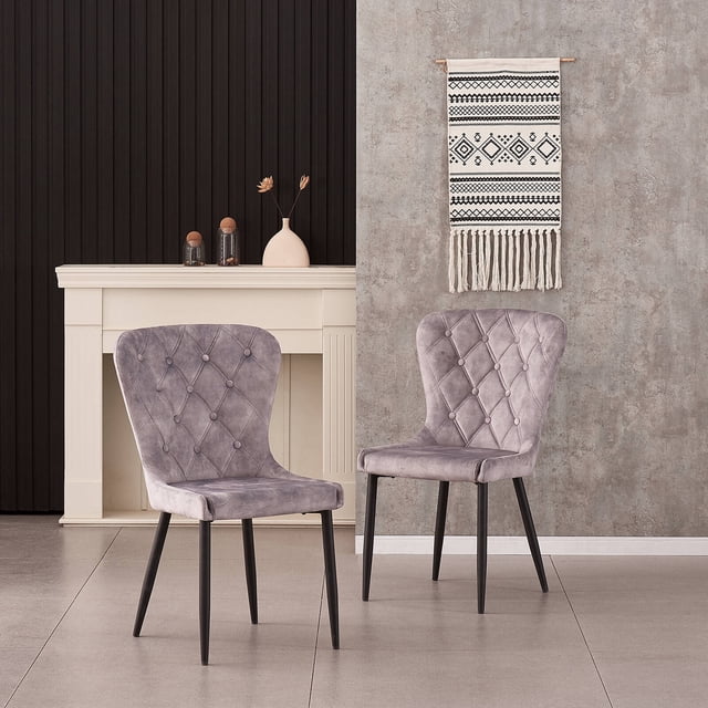 KEIVVAKN Set of 2 Silver Grey Velvet Dining Chairs Lounge Chair Kitchen ...
