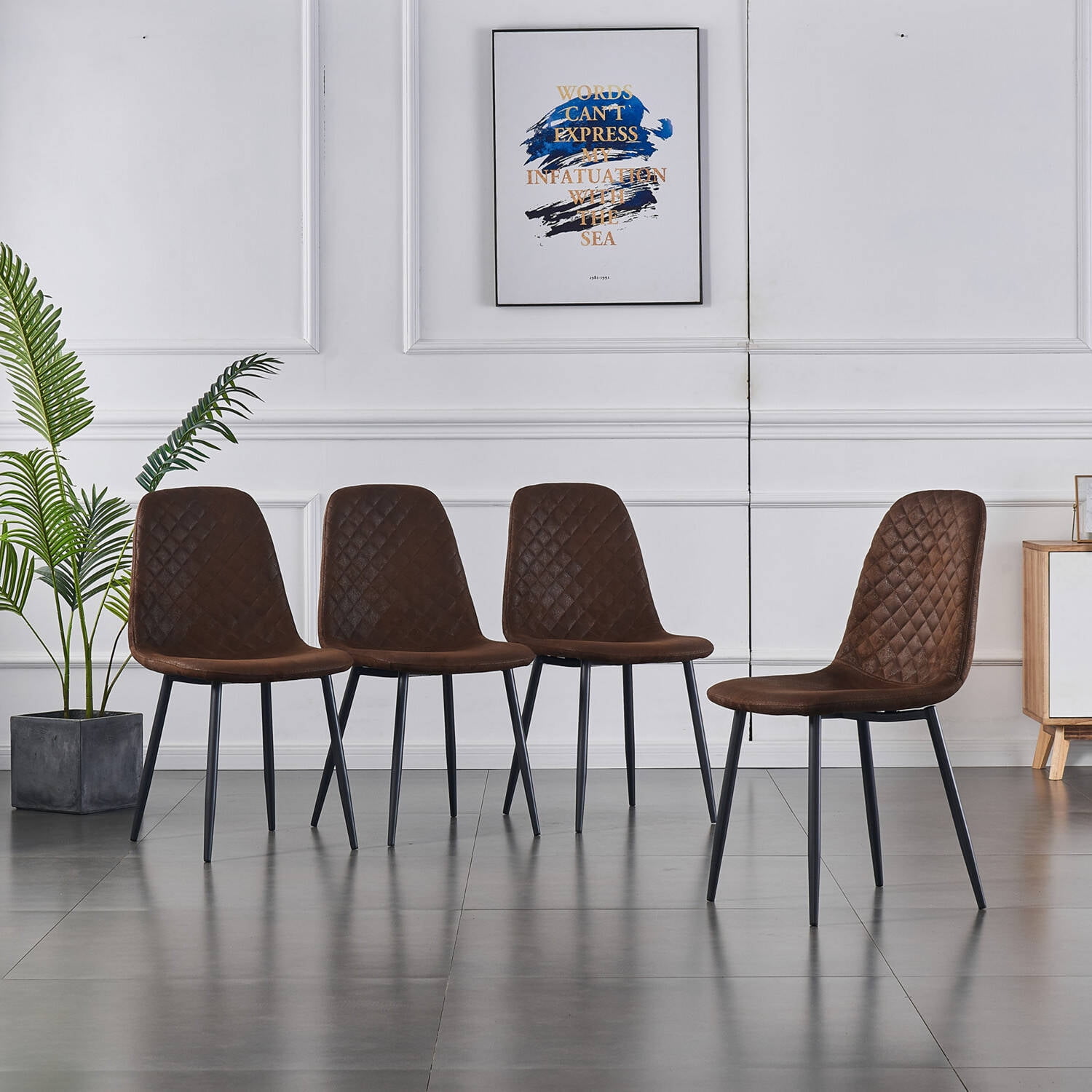 KEIVVAKN Set of 4 Brown Suede Dining Chairs Fabric Upholstered Seat ...