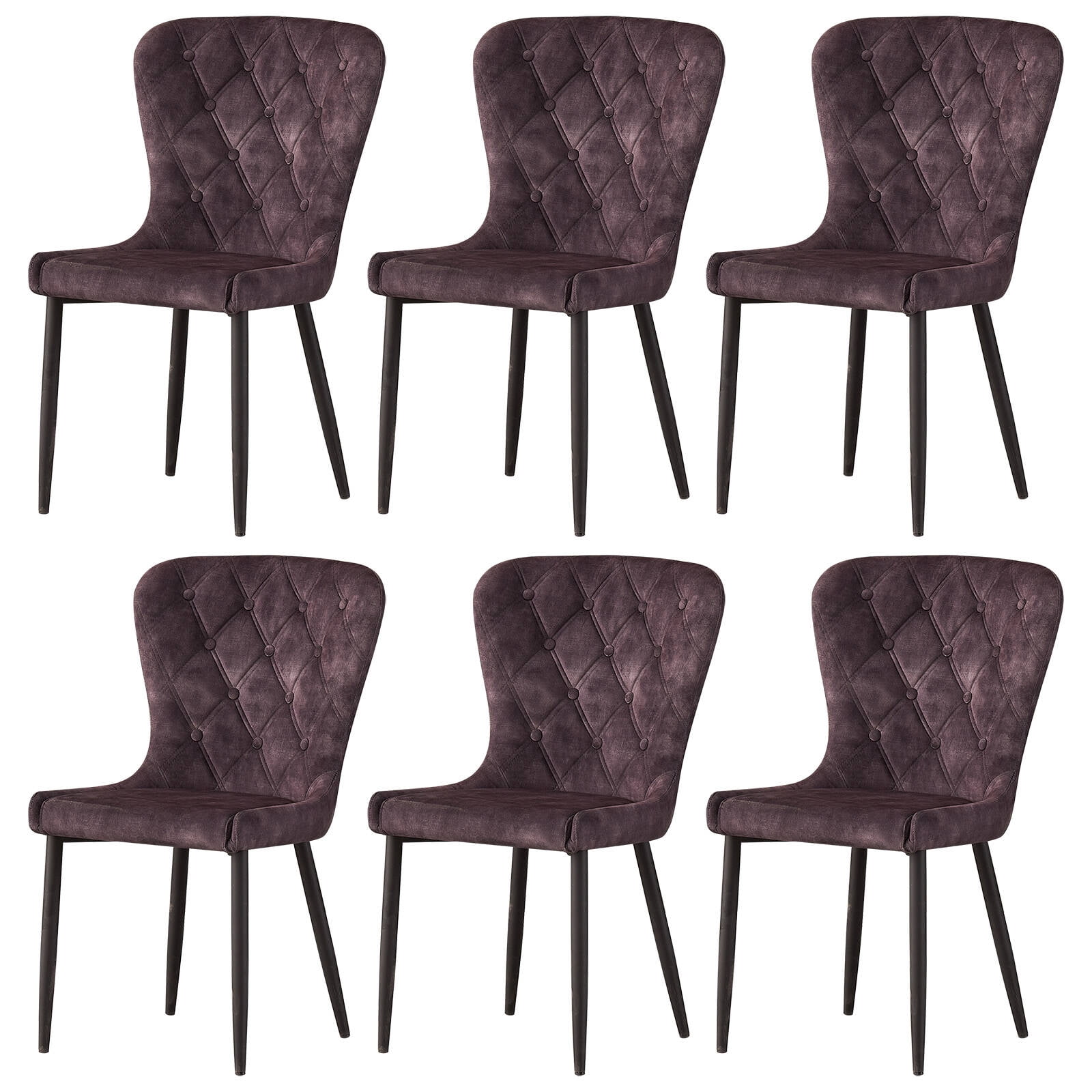 KEIVVAKN Set of 6 Dark Grey Velvet Dining Chairs Lounge Chair Kitchen ...