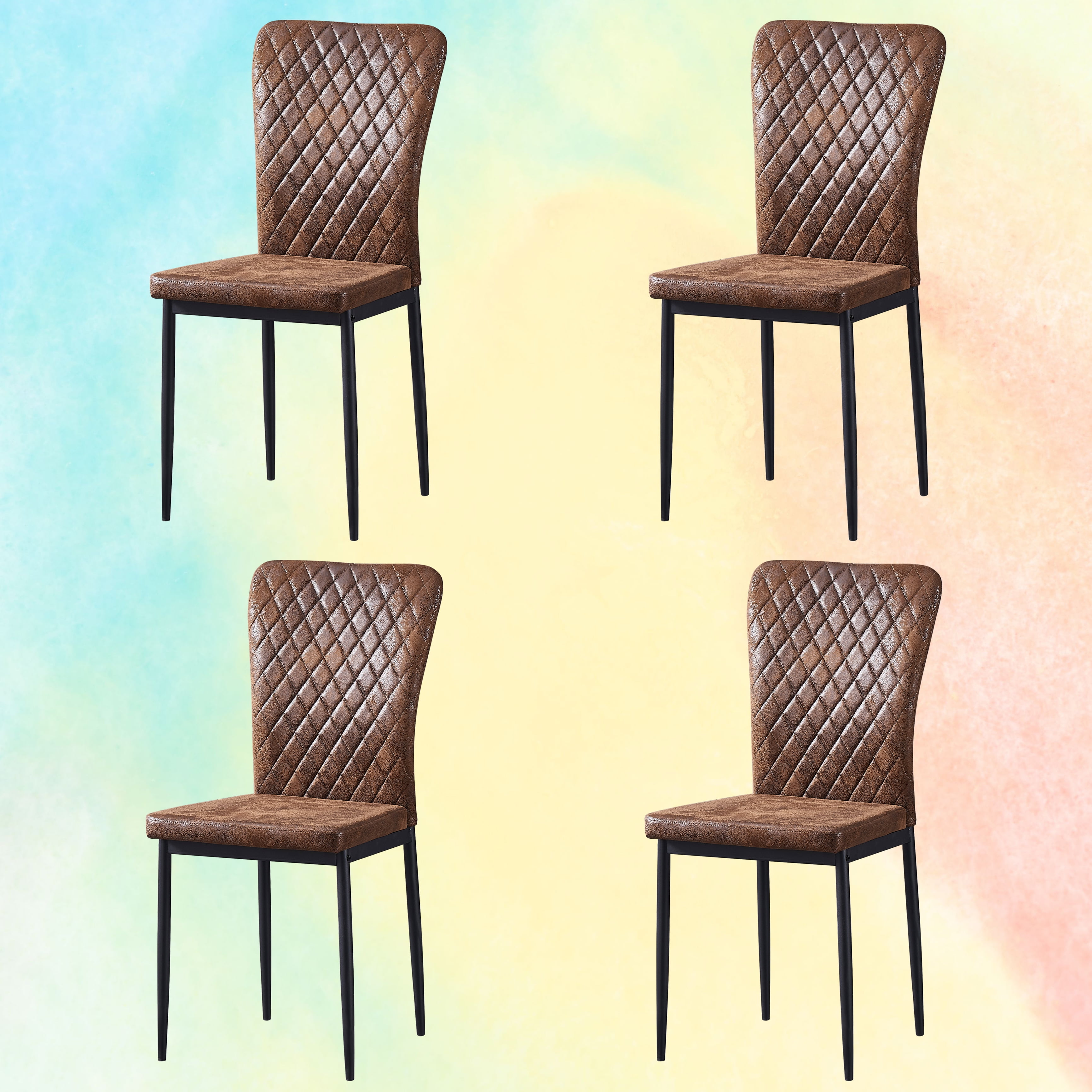 KEIVVAKN Suede Brown Dining Room Chairs Set of 4 Kitchen Chairs ...