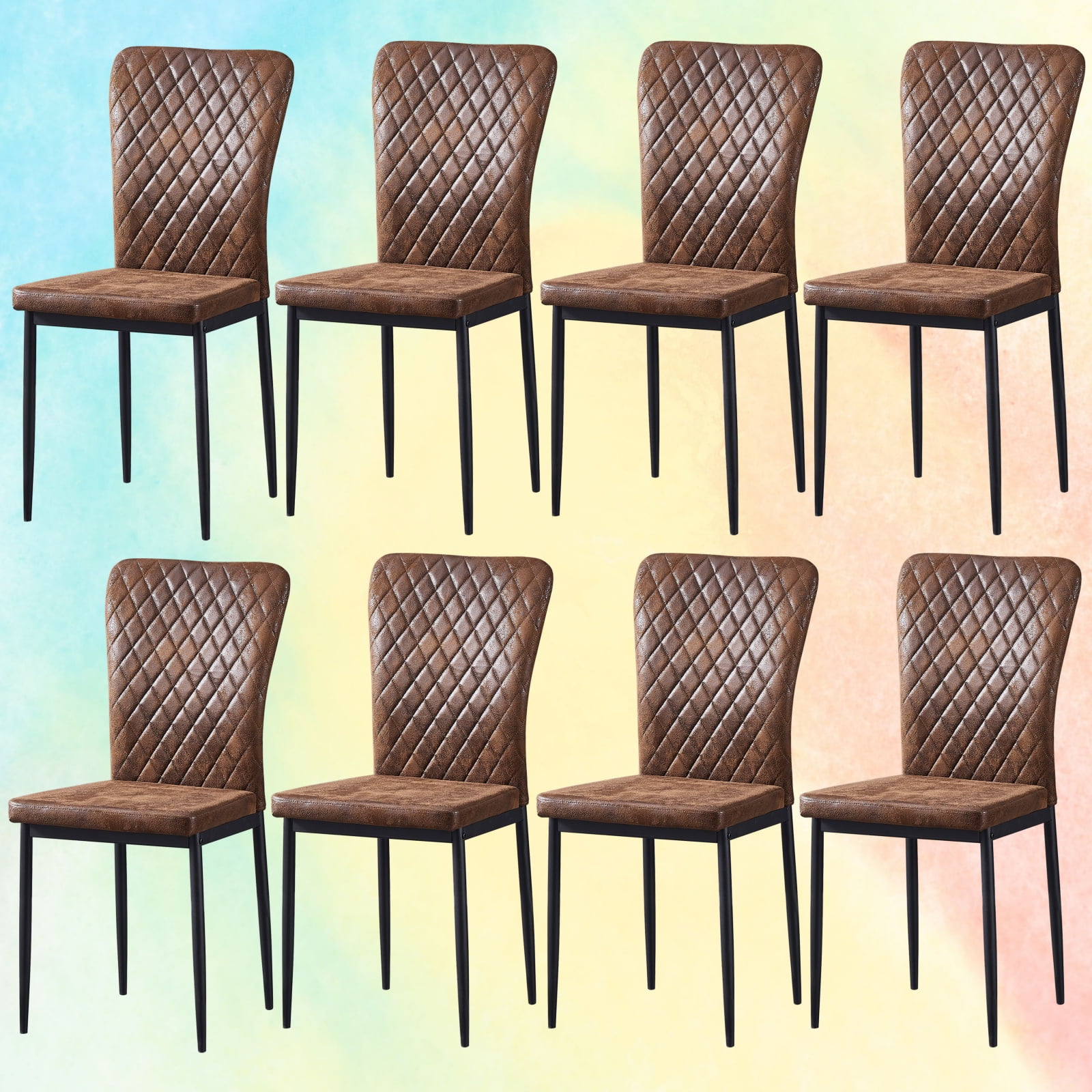 KEIVVAKN Suede Brown Dining Room Chairs Set of 8 Kitchen Chairs ...