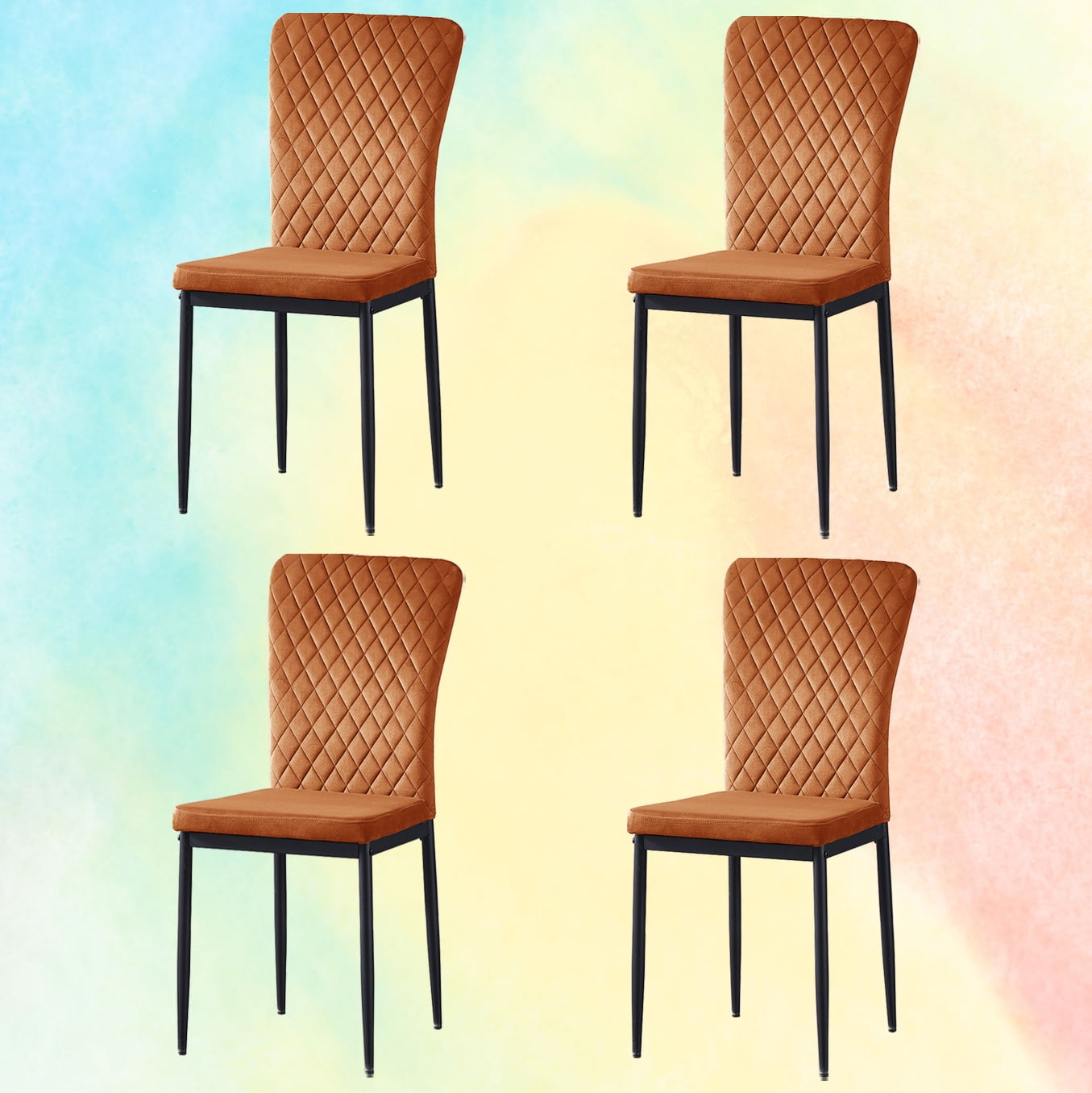 KEIVVAKN Velvet Orange Dining Room Chairs Set of 4 Kitchen Chairs ...
