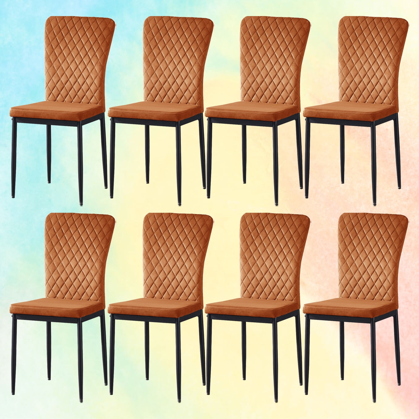 KEIVVAKN Velvet Orange Dining Room Chairs Set of 8 Kitchen Chairs ...