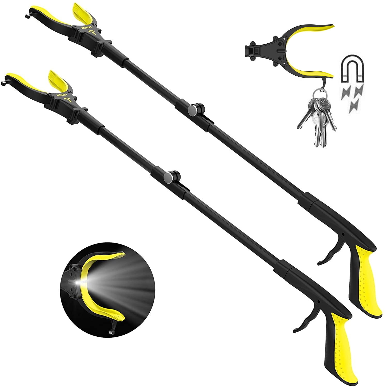 "KEKOY 2-Pack 32"" Extra Long Folding Reacher Grabber Tool with Light ...