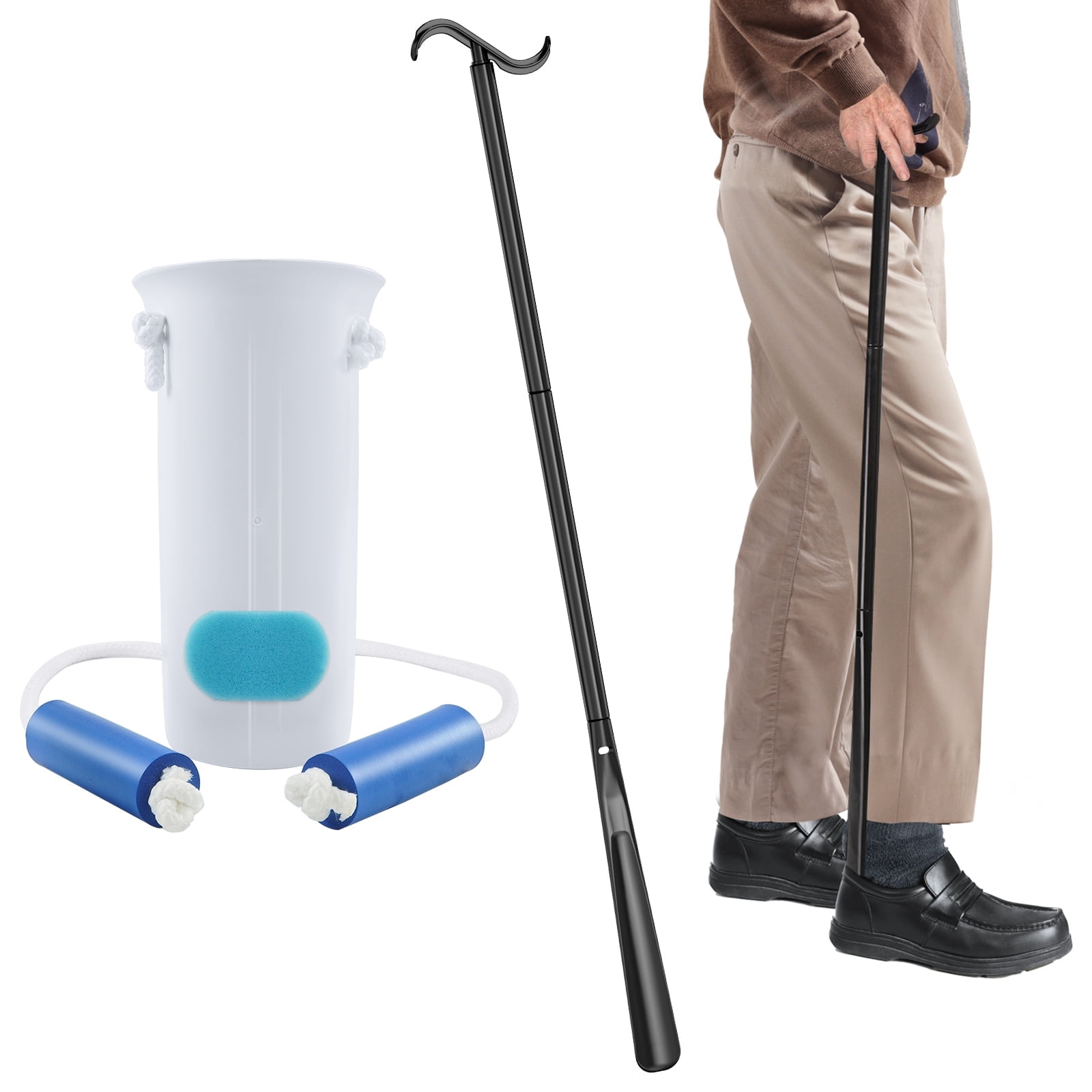 KEKOY 2 Pack Sock Aid Device and Shoe Horn Set, 35" Extra Long Handle ...