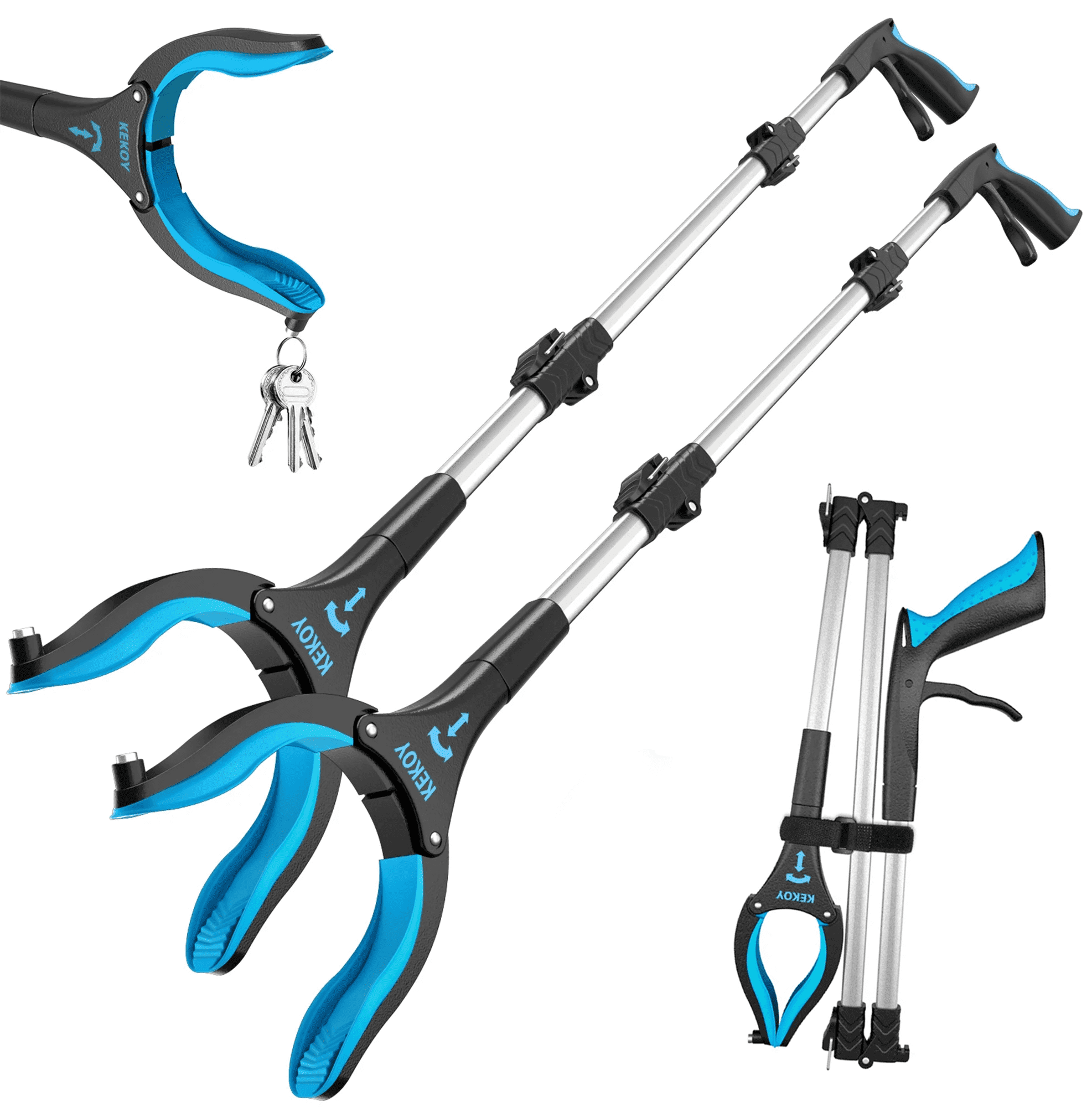 Kekoy 32'' Foldable Reacher Grabber Tool with Light, Aluminum Pickup ...