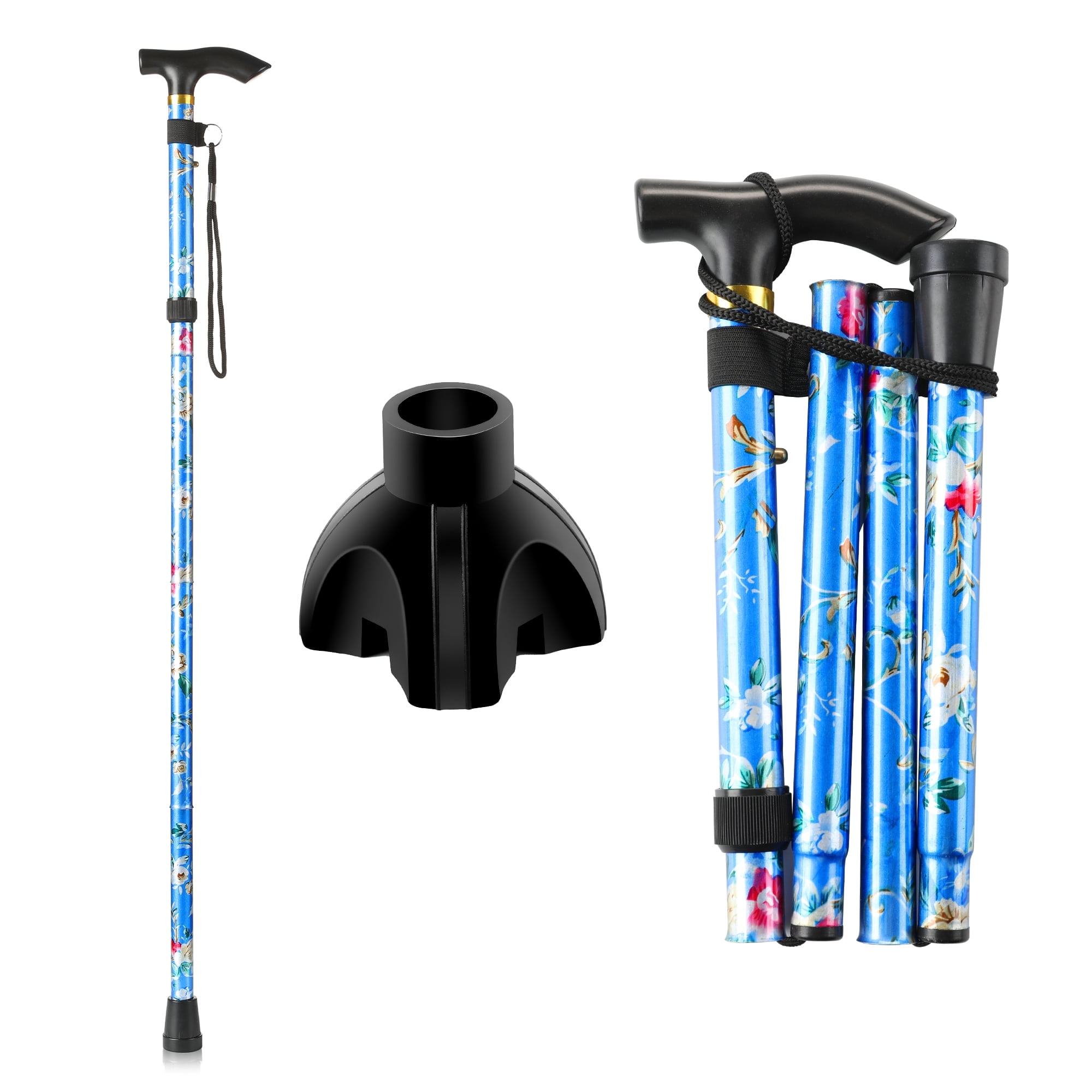 KEKOY Portable Folding Cane, Floral Print for Seniors - Lightweight ...