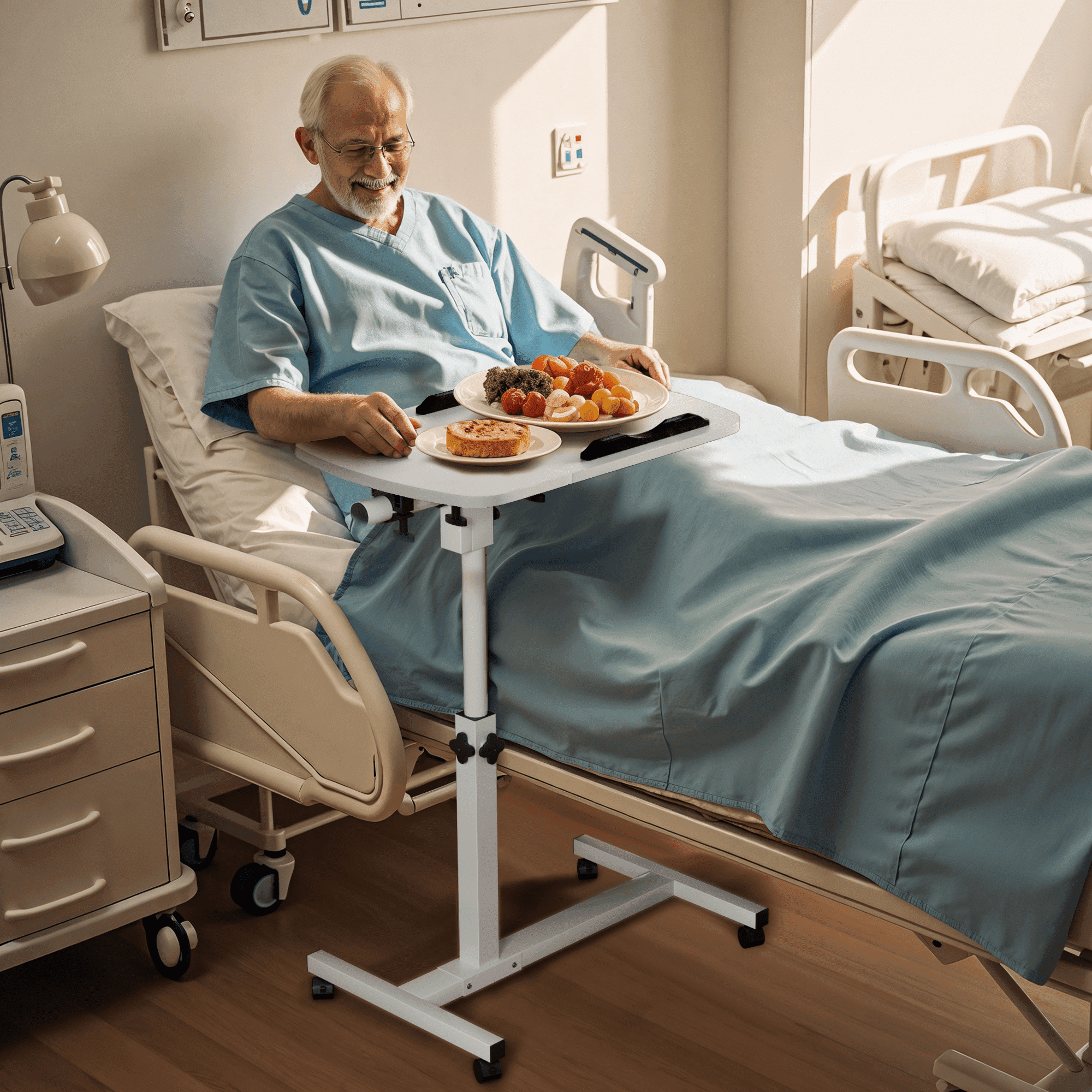 Kekoy Overbed Table Hospital Table with Wheels Adjustable Height, Rolling Laptop Side Tilt ...