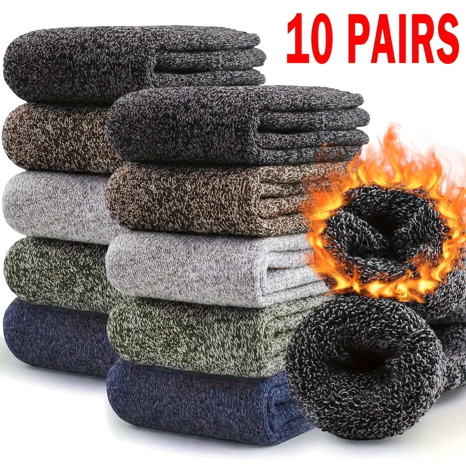 KELI 10-Pack Thermal Winter Socks – Heavyweight Unisex Crew Socks for ...