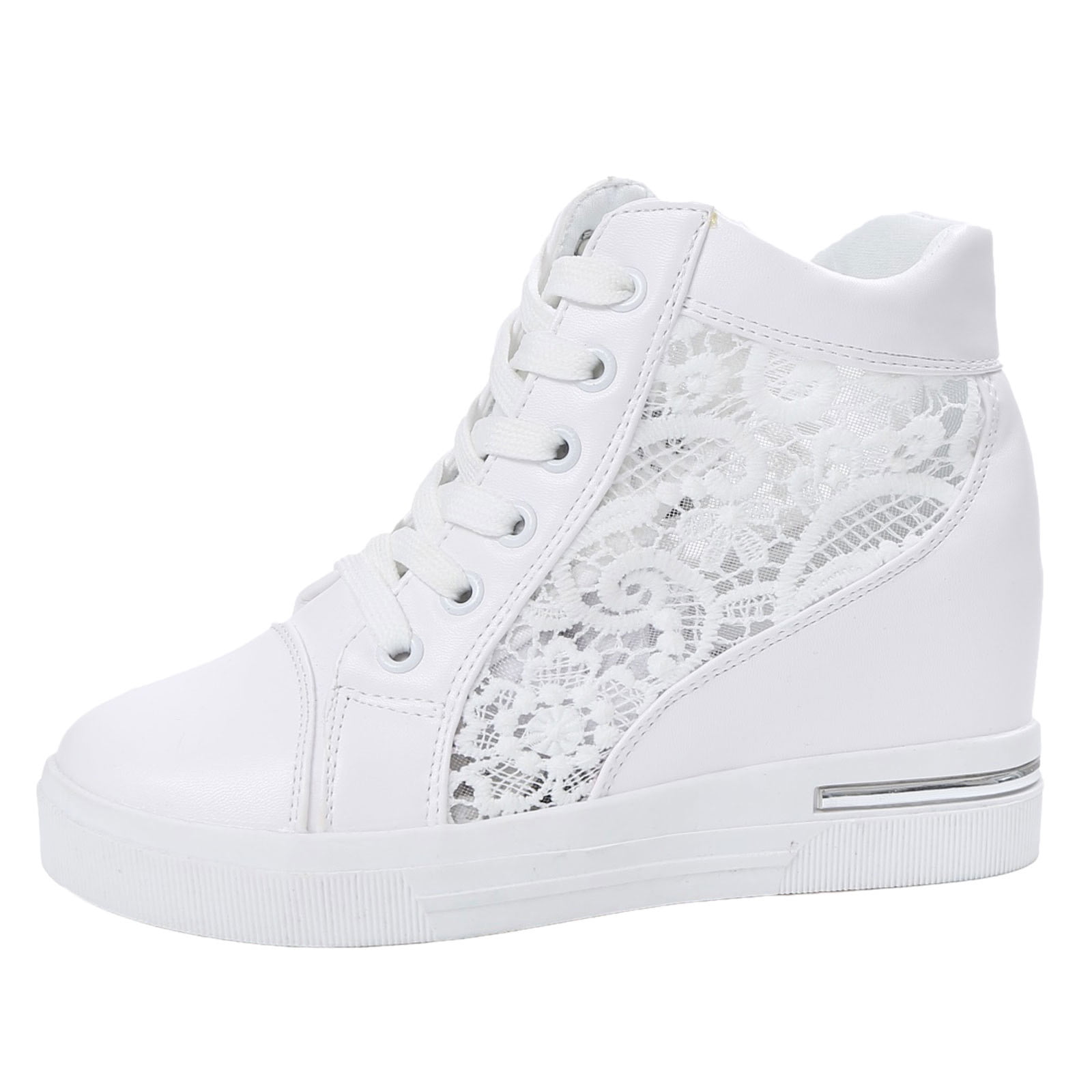 KELINFONG Platform Hidden Heels Sneakers for Women Lace Crochet Lace Up ...