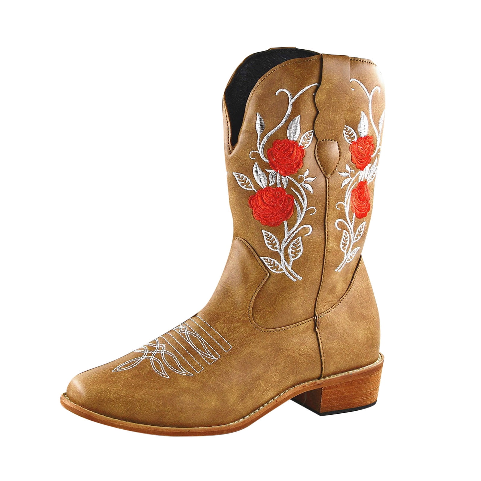 KELINFONG Women's Cowboy Boots Mid Calf Cowgirl Western Boots Elegant ...