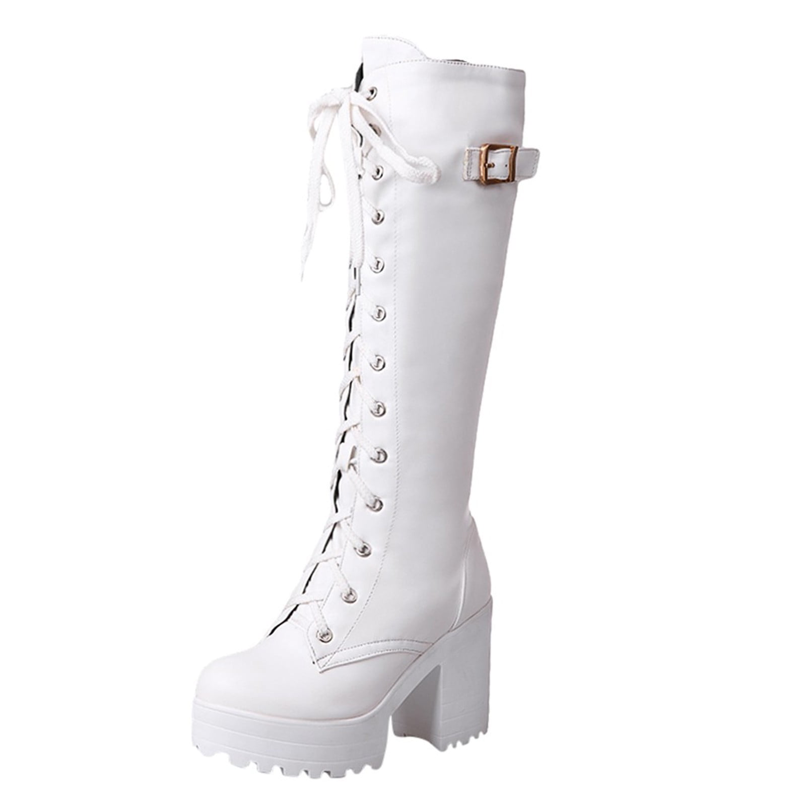 KELINFONG Women's Lace up Platform Combat Knee High Boots with Comfort ...