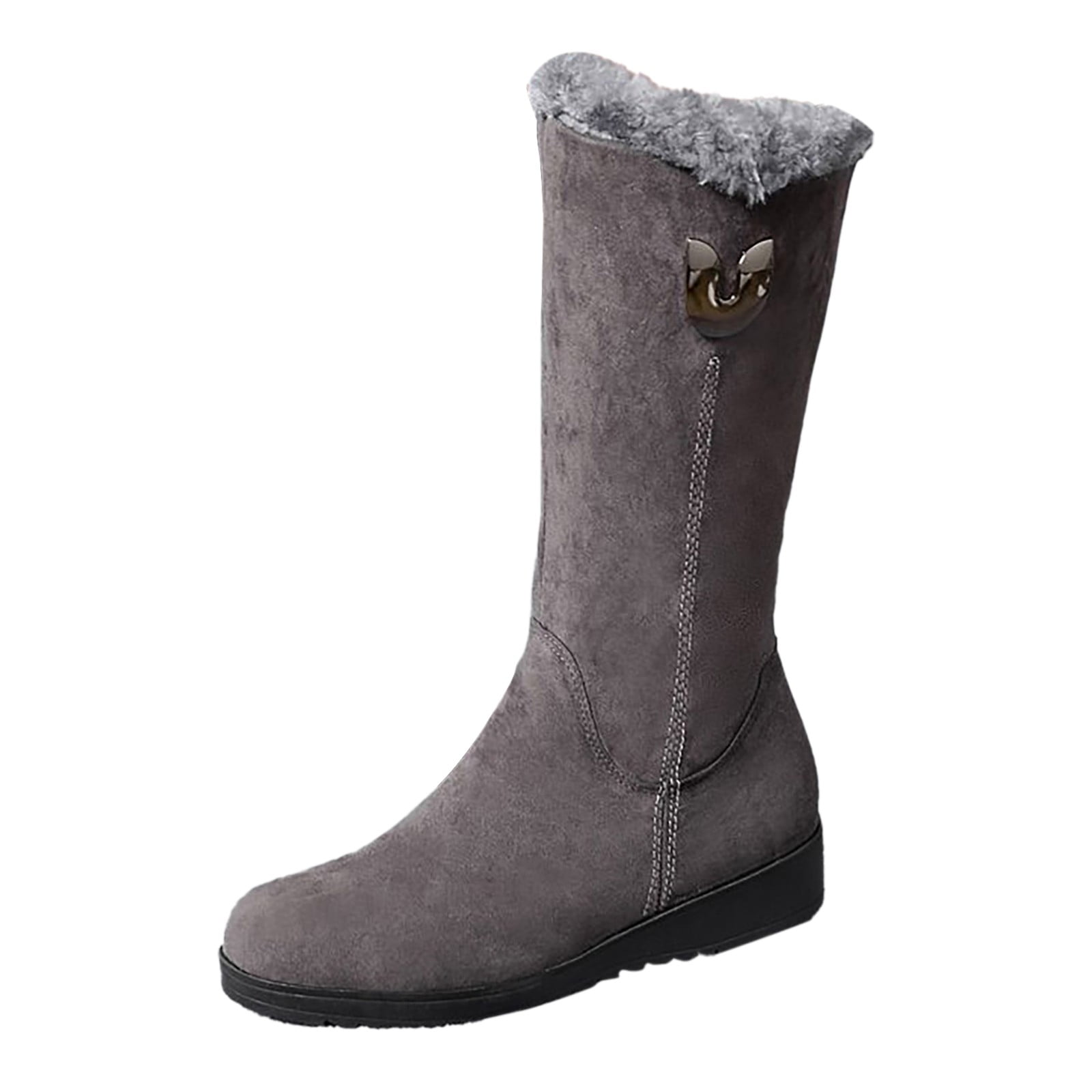 KELINFONG Women's Winter Furry Wedge Snow Boots Mid Wide Calf ...