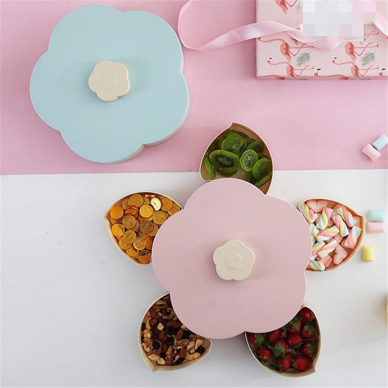 KELLY MILLER Five Compartment Candy Snacks Storage Box Flower Shape ...