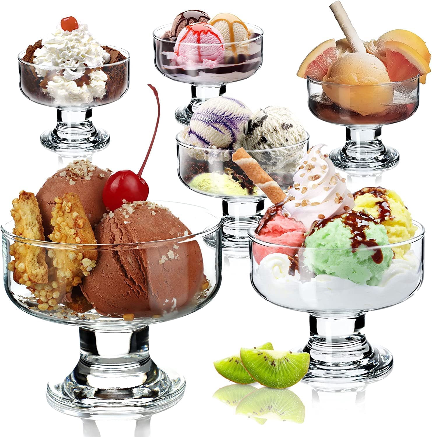 KELVEE Glass Dessert Bowls Set of 6 Crystal Glass Bowls for Ice Cream ...