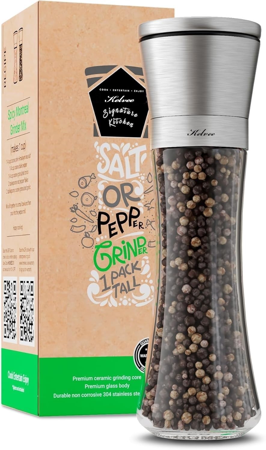 KELVEE Premium Stainless Steel Sea Salt and Pepper Grinder Set of 1 ...