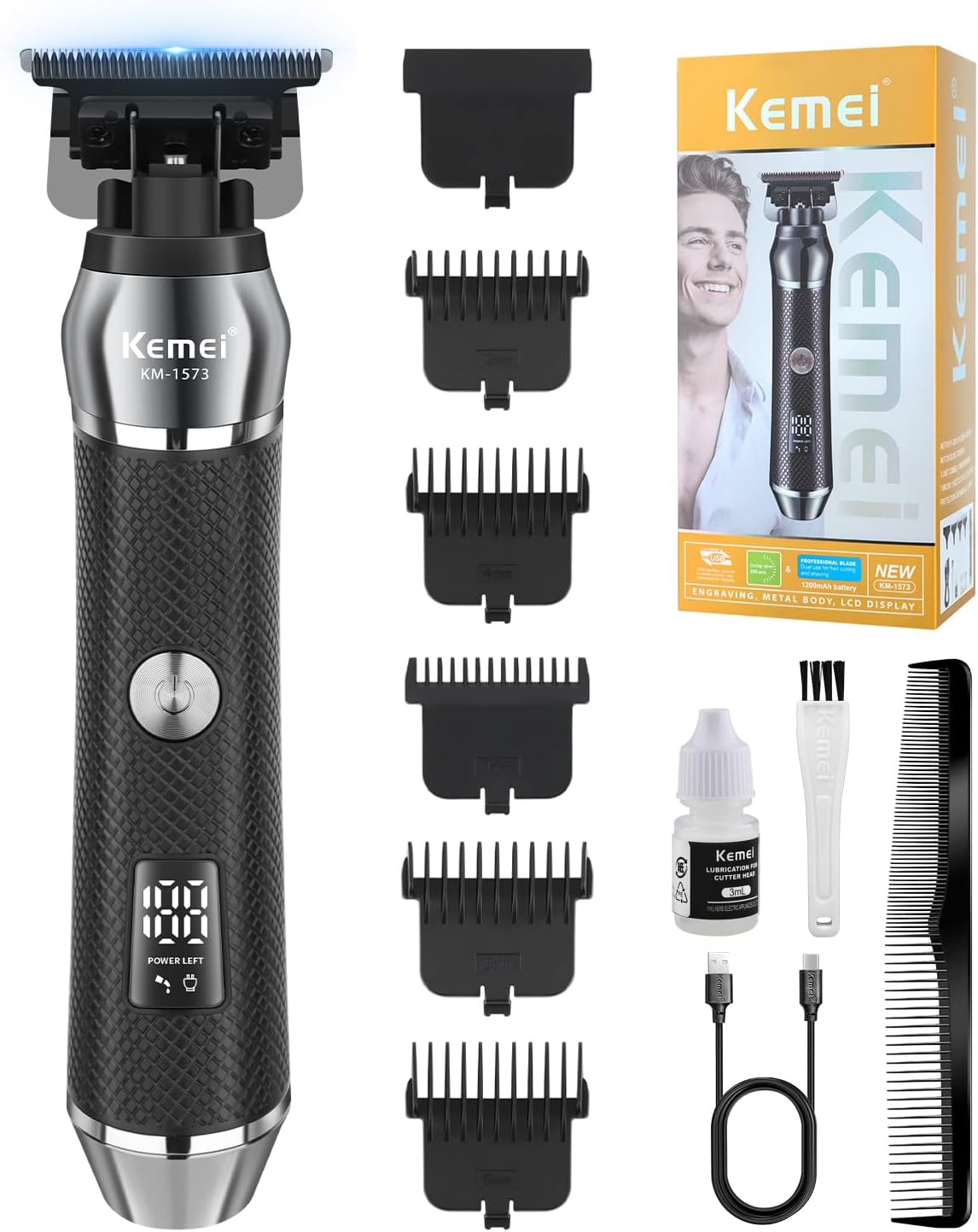 KEMEI 1573 Professional Hair Clippers for Men, Cordless Beard Trimmer ...