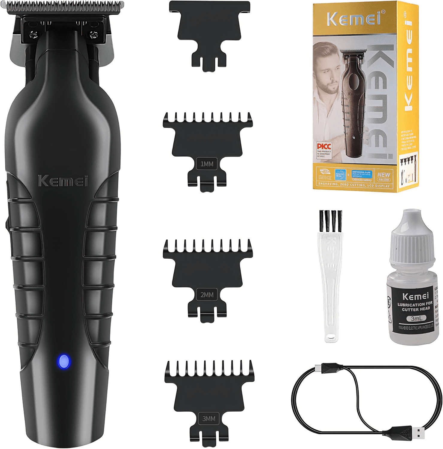KEMEI Men's Professional Hair Trimmer, Cordless Rechargeable T-Blade ...